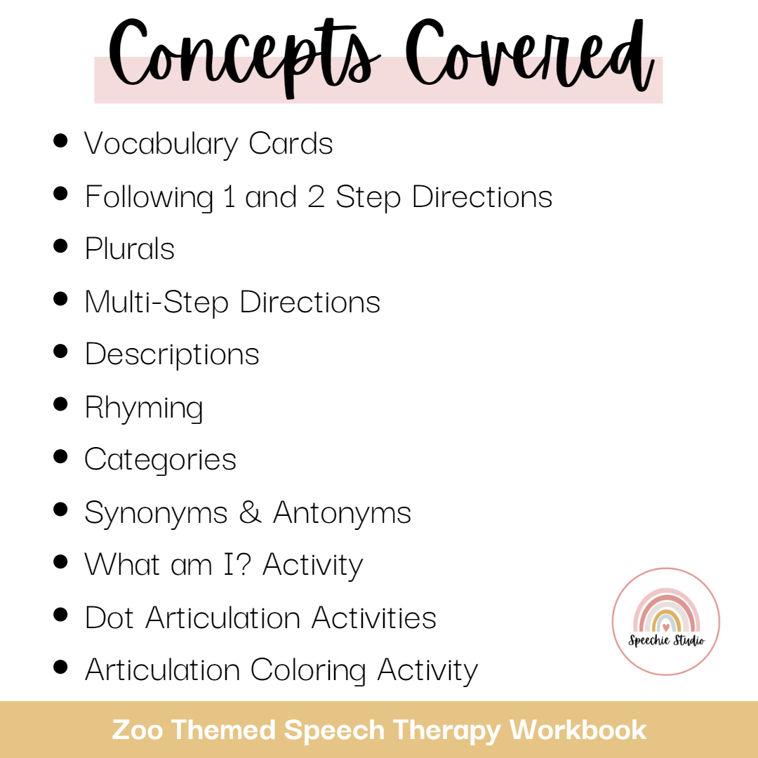 Zoo Themed Language and Articulation Workbook for Speech Therapy NO ...