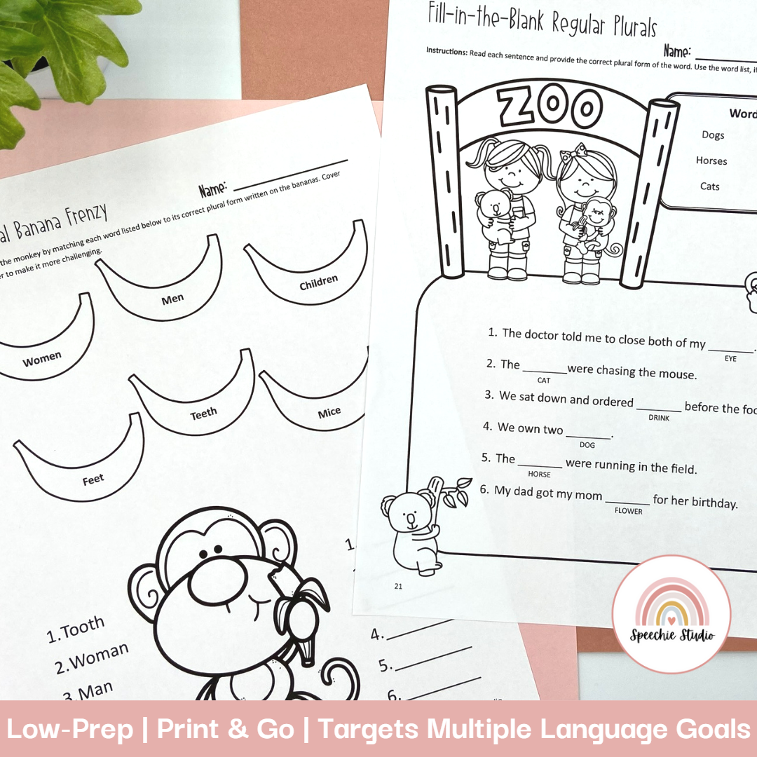 Zoo Themed Language Worksheets and Activities for Speech Therapy - No ...