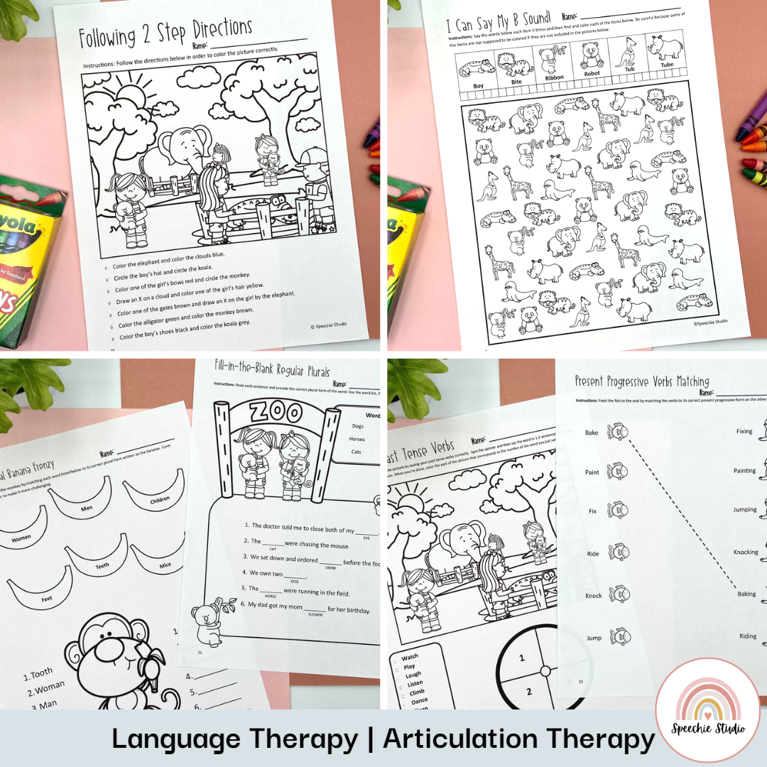 Zoo No Prep Language and Articulation Bundled Activities for Speech ...