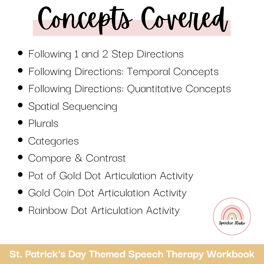 St. Patrick's Day Themed Language and Articulation Workbook for Speech ...