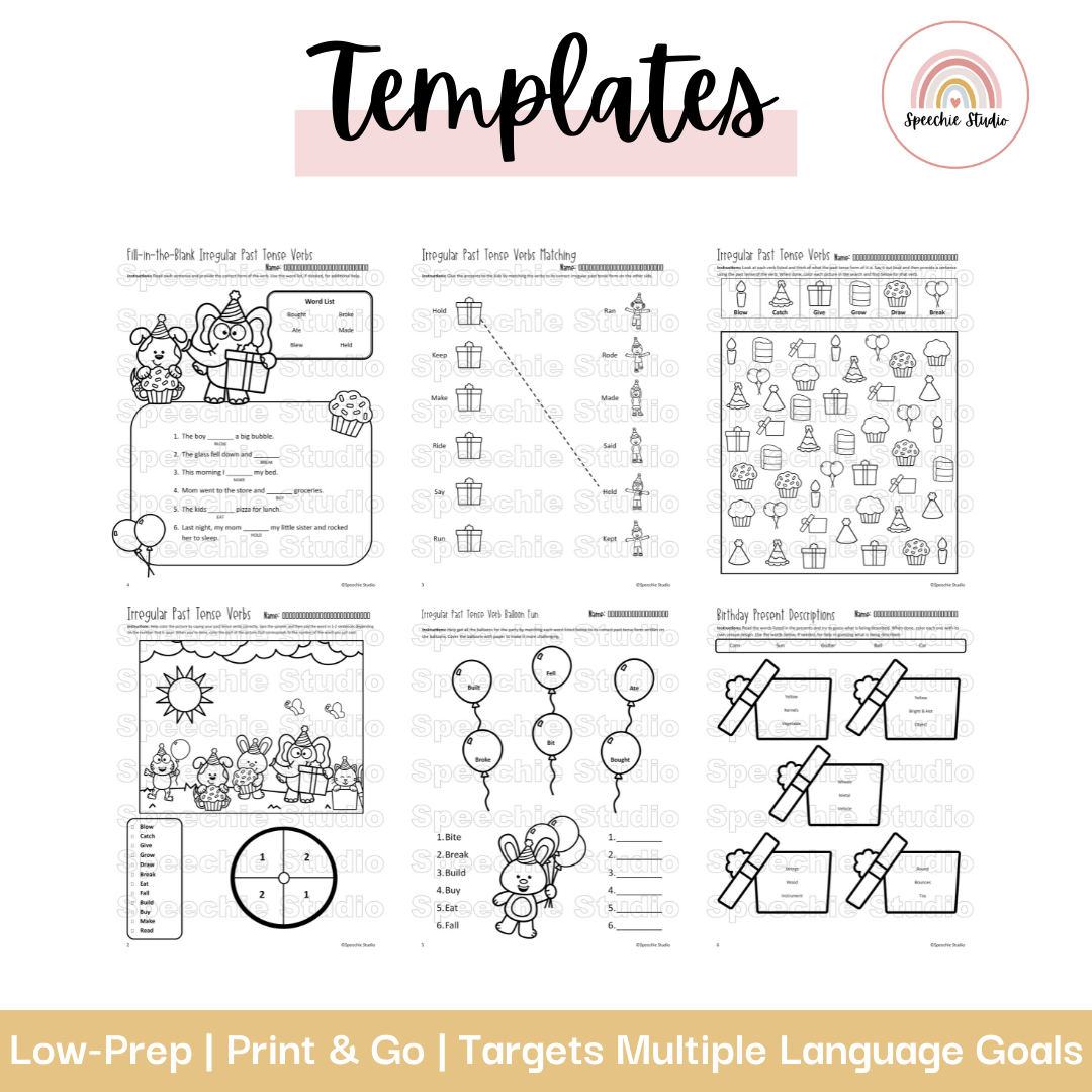 Birthday Themed Language Worksheets and Activities for Speech Therapy ...