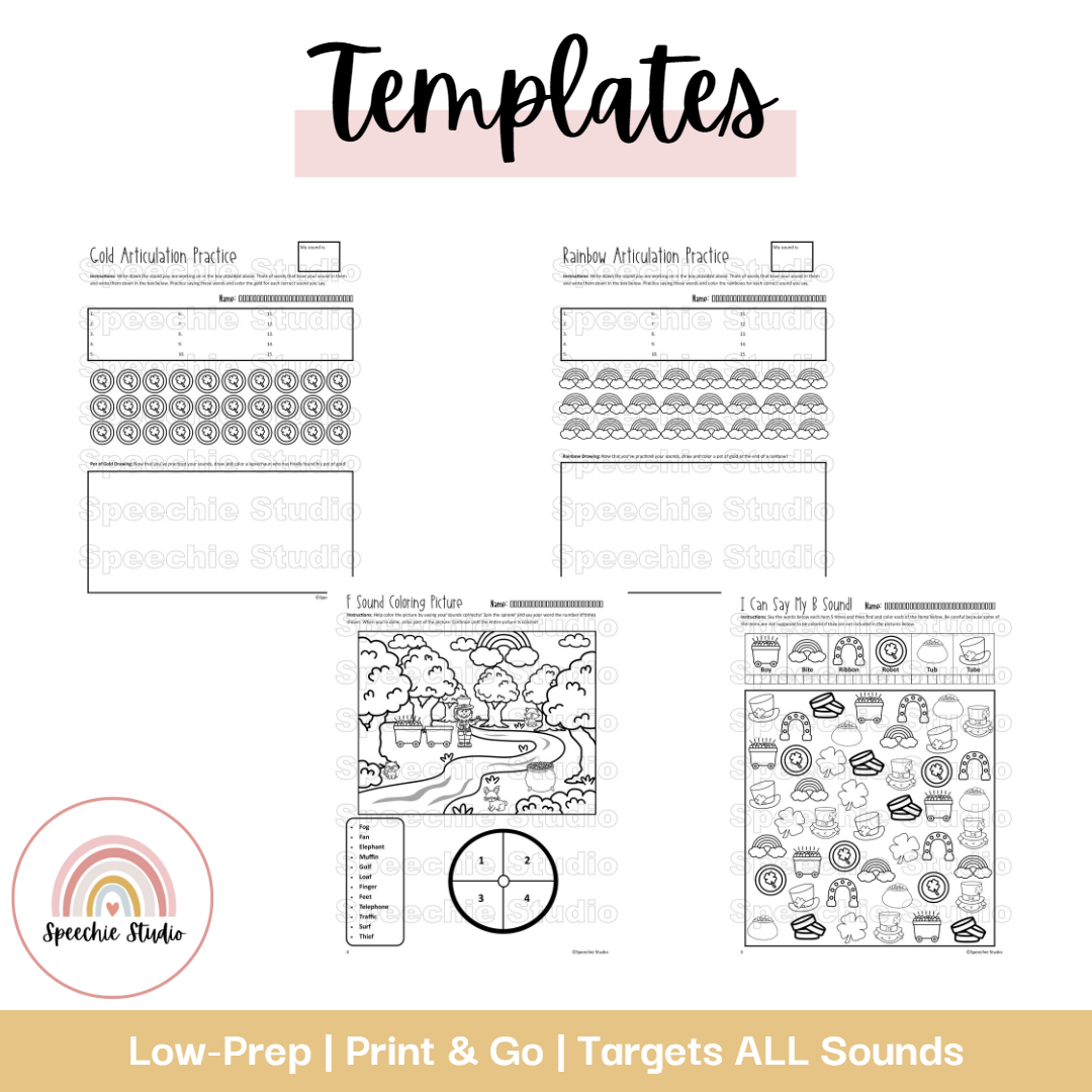 St. Patrick's Day Themed Articulation Worksheets and Activities for ...