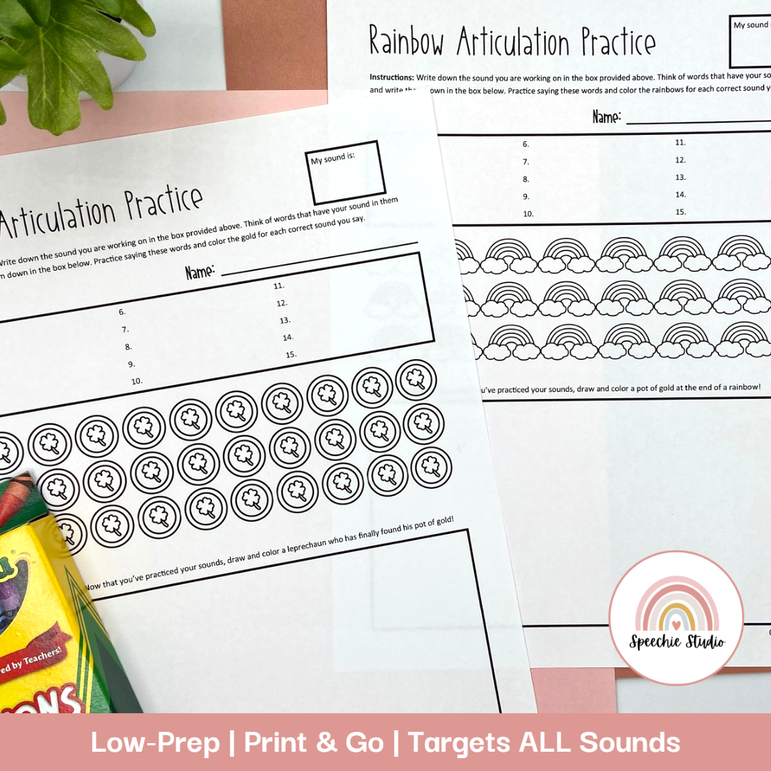 St. Patrick's Day Themed Articulation Worksheets and Activities for ...