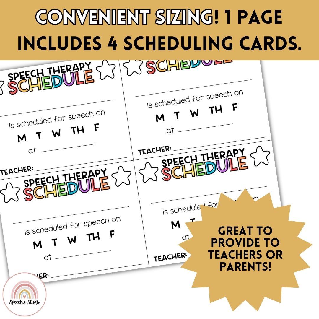 School Speech Therapy Scheduling and Reminder Cards - Speechie Studio