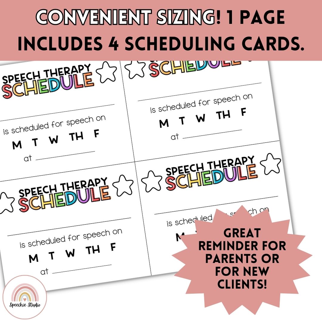 Private Practice Speech Therapy Scheduling and Reminder Cards ...