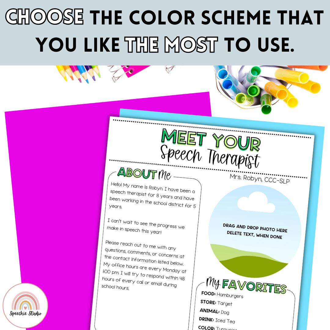 Editable Back to School Meet the Speech Therapist Handout - Speechie Studio