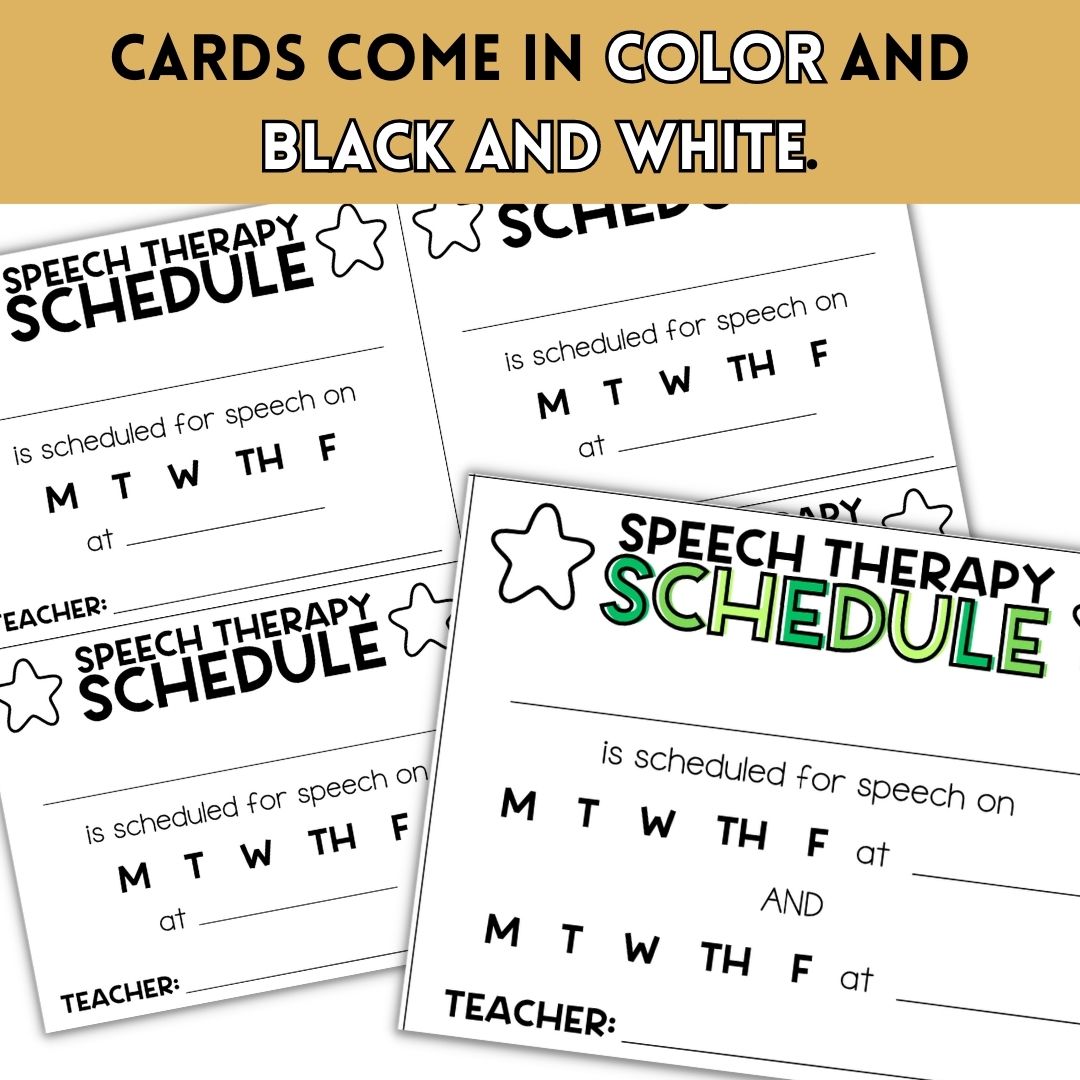 School Speech Therapy Scheduling and Reminder Cards - Speechie Studio