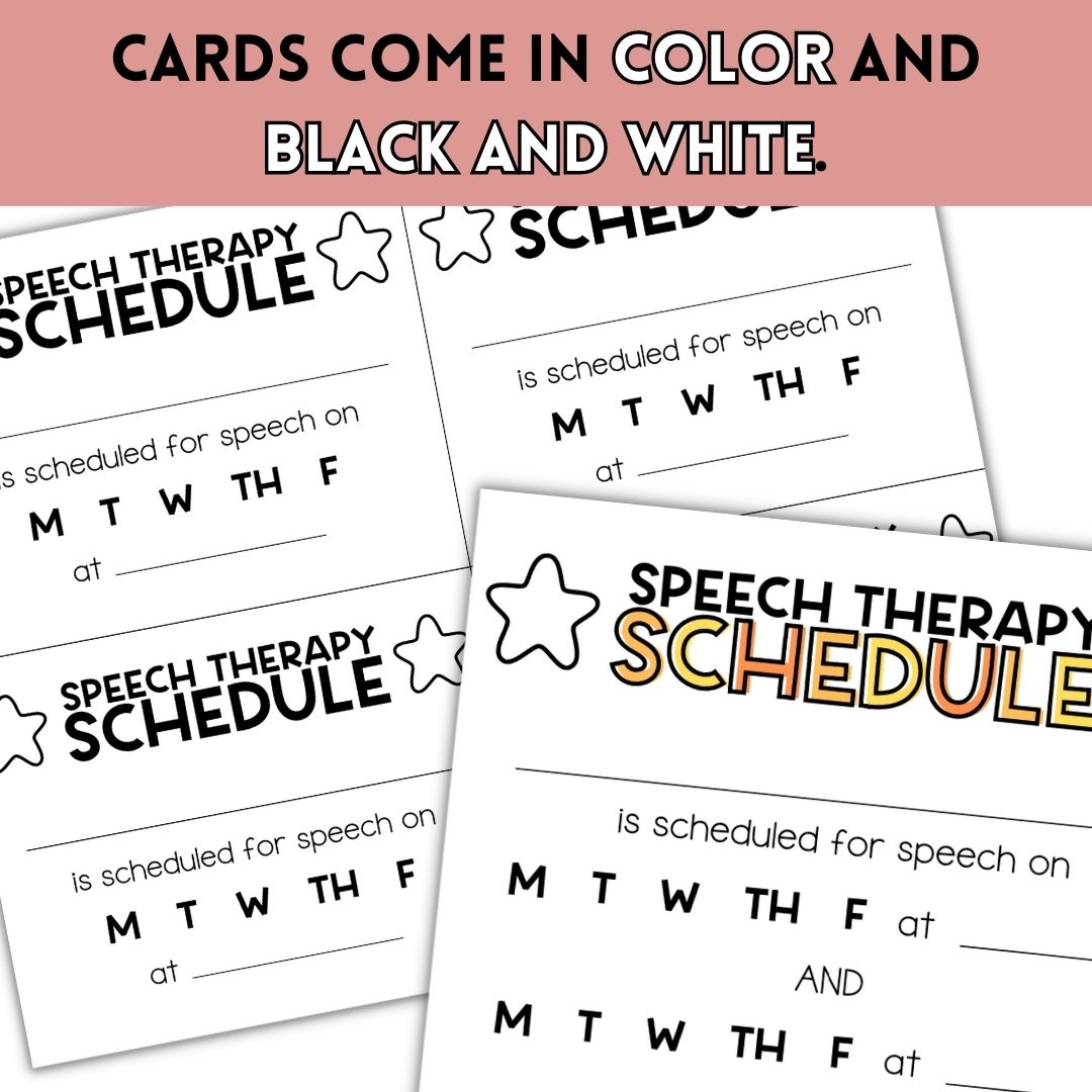 Private Practice Speech Therapy Scheduling and Reminder Cards ...
