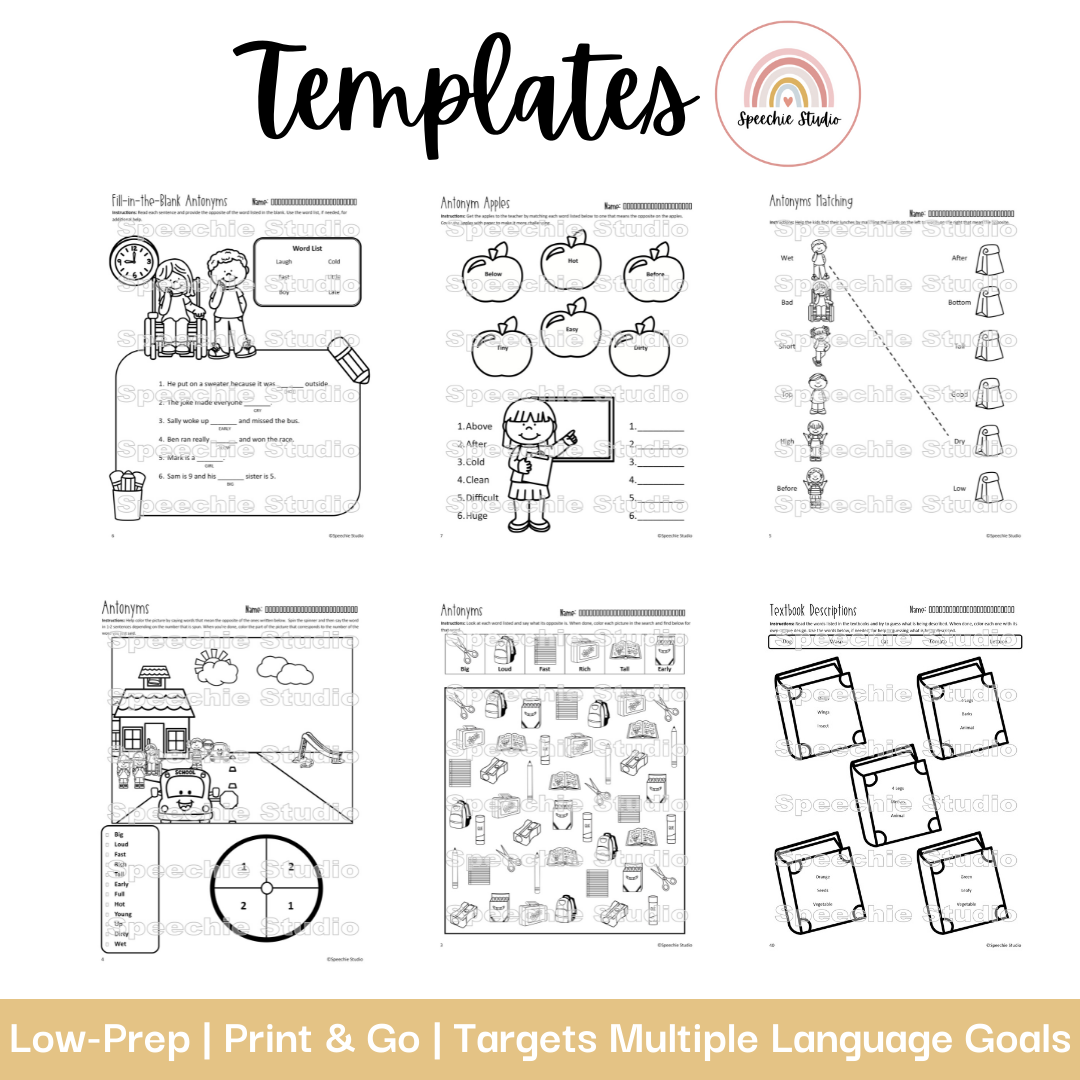 Back to School Themed Language Worksheets and Activities for Speech ...