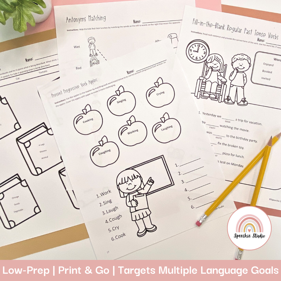 Back to School Themed Language Worksheets and Activities for Speech ...