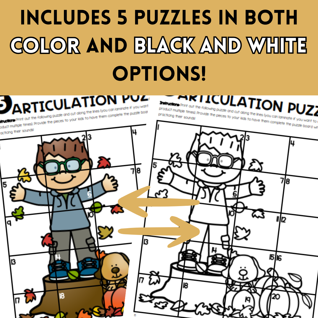 Fall Speech Therapy Articulation Puzzles and Activities - Speechie Studio