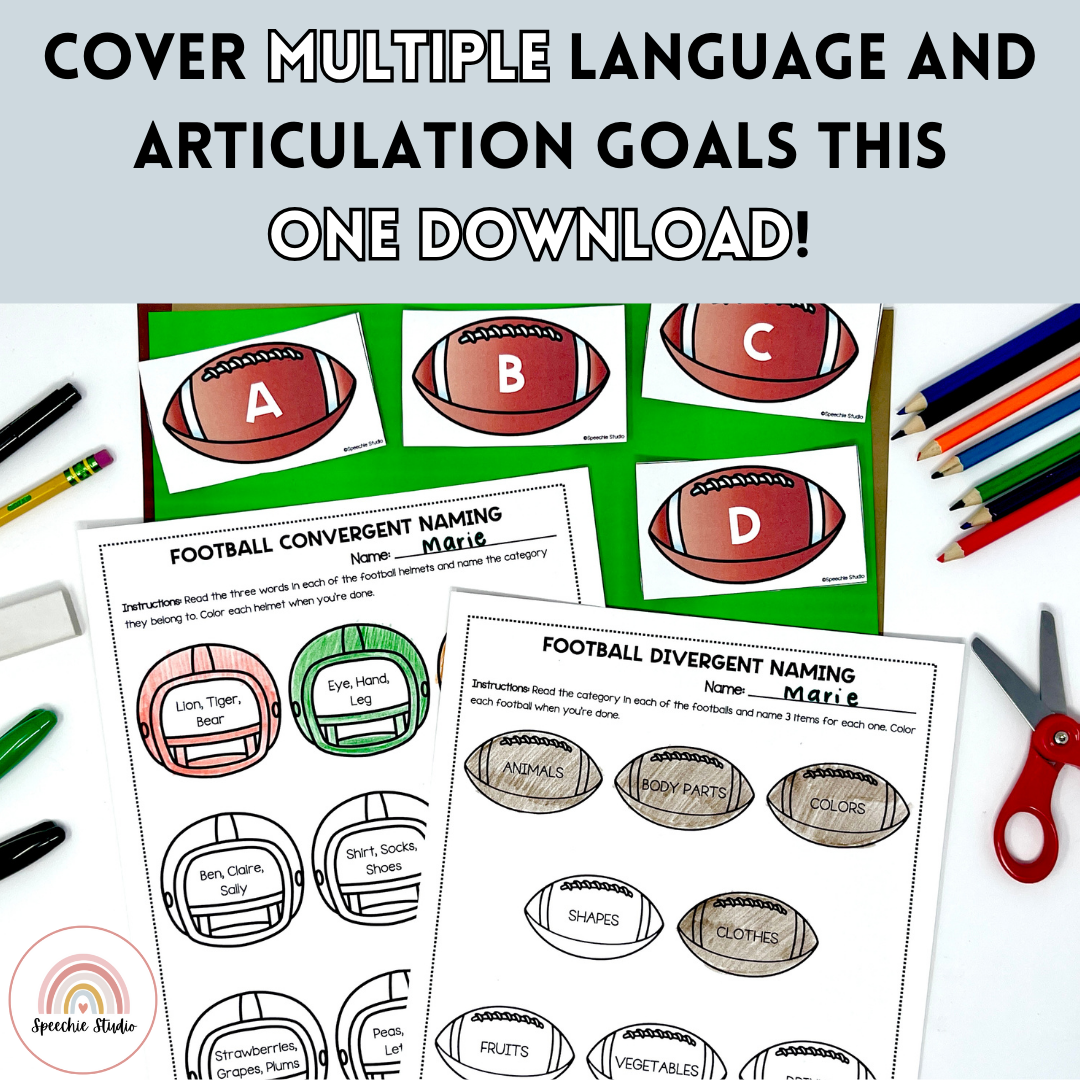 Football Themed Language and Articulation Workbook for Speech Therapy ...
