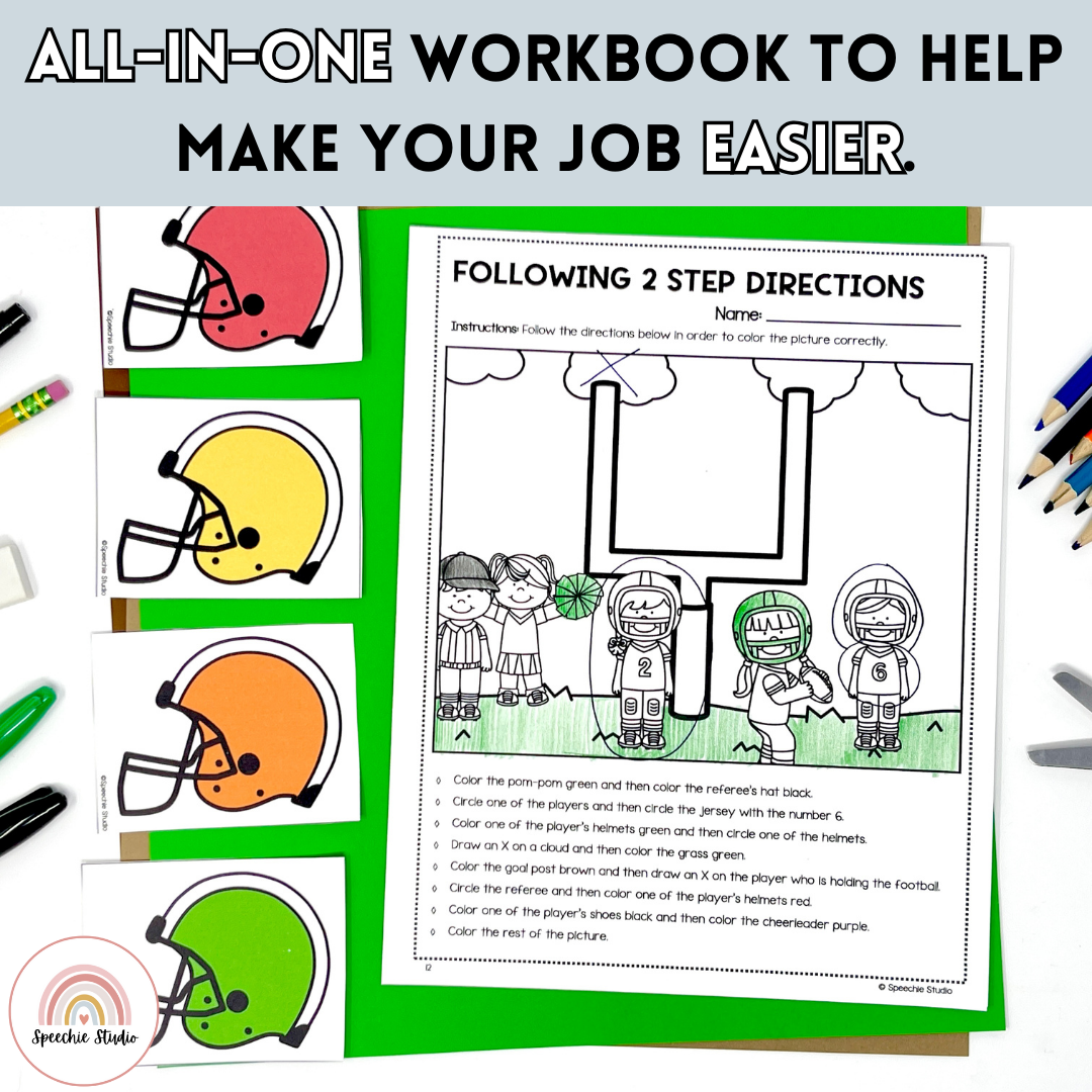 Football Themed Language and Articulation Workbook for Speech Therapy ...