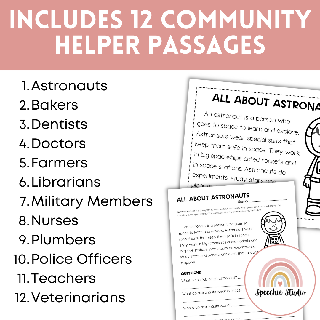 Community Helpers Short Story Passages with WH Questions for Speech ...