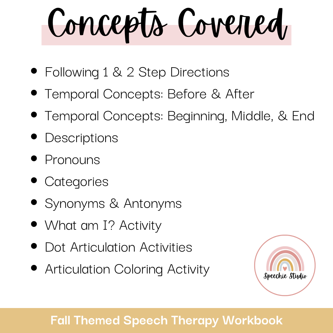 Fall Themed Language and Articulation Workbook for Speech Therapy NO ...