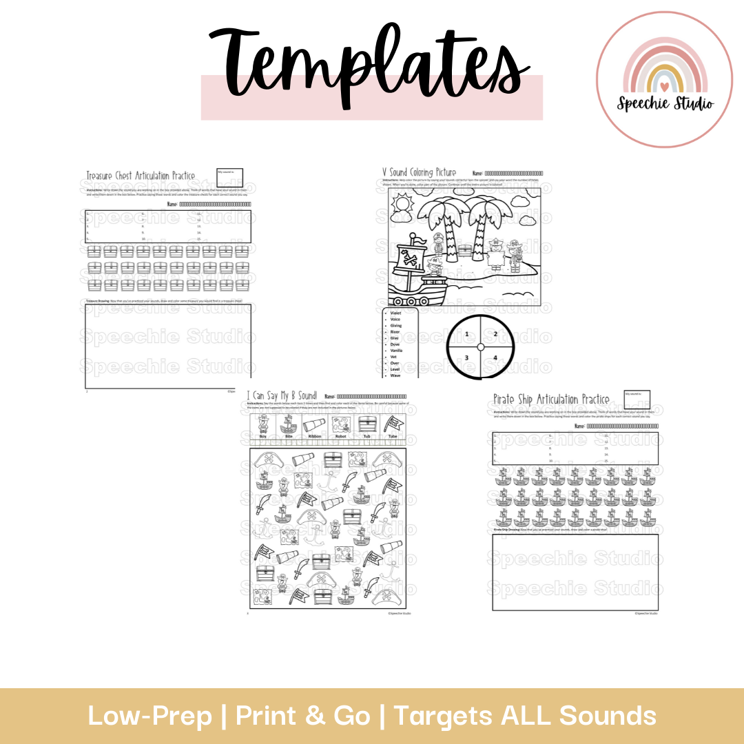 Pirate Themed Articulation Worksheets and Activities for Speech Therapy ...