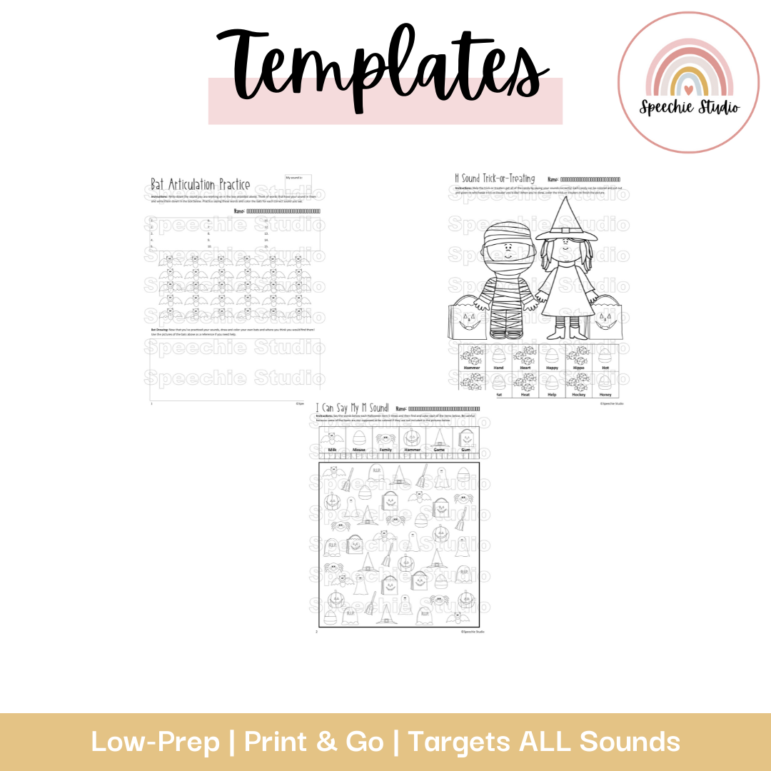 Halloween Articulation Worksheets and Activities for Speech Therapy No ...