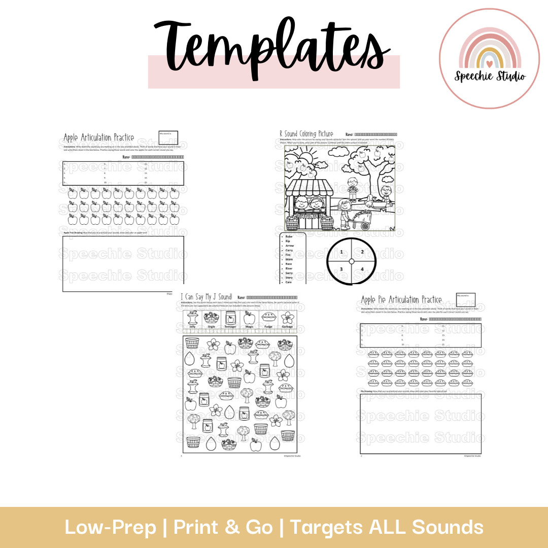 Apple Themed Articulation Worksheets and Activities for Speech Therapy ...