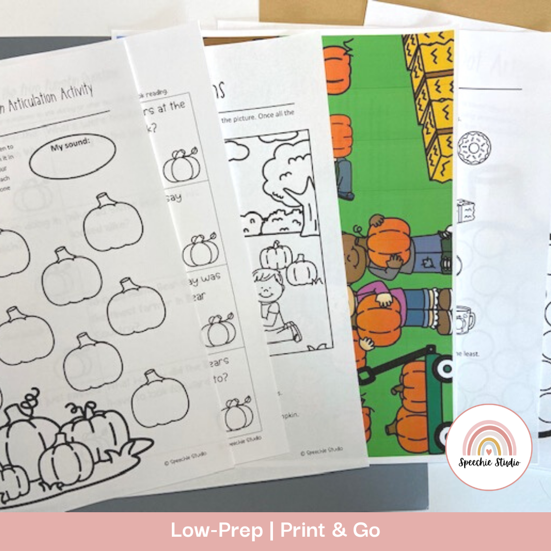 Pumpkin Themed Language and Articulation Workbook for Speech Therapy NO ...