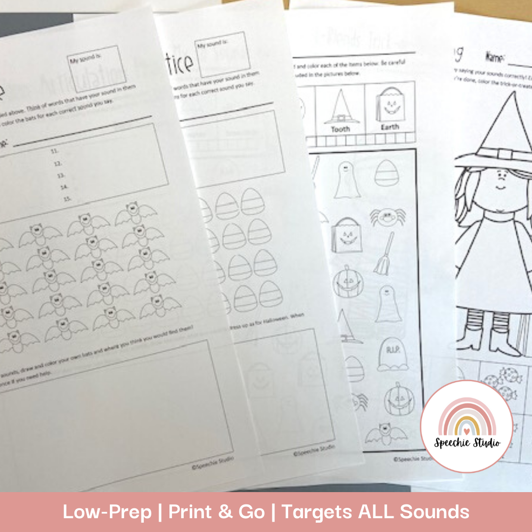 Halloween Articulation Worksheets and Activities for Speech Therapy No ...