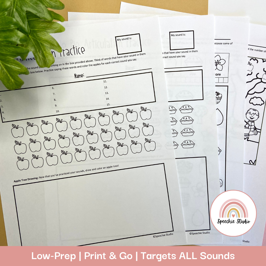 Apple Themed Articulation Worksheets and Activities for Speech Therapy ...
