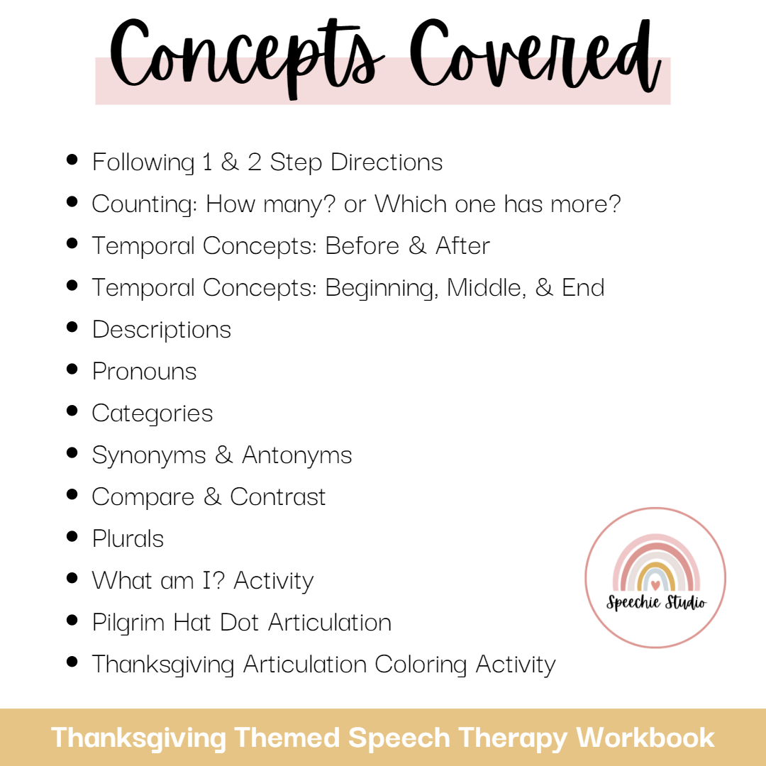 Thanksgiving Themed Language and Articulation Workbook for Speech ...