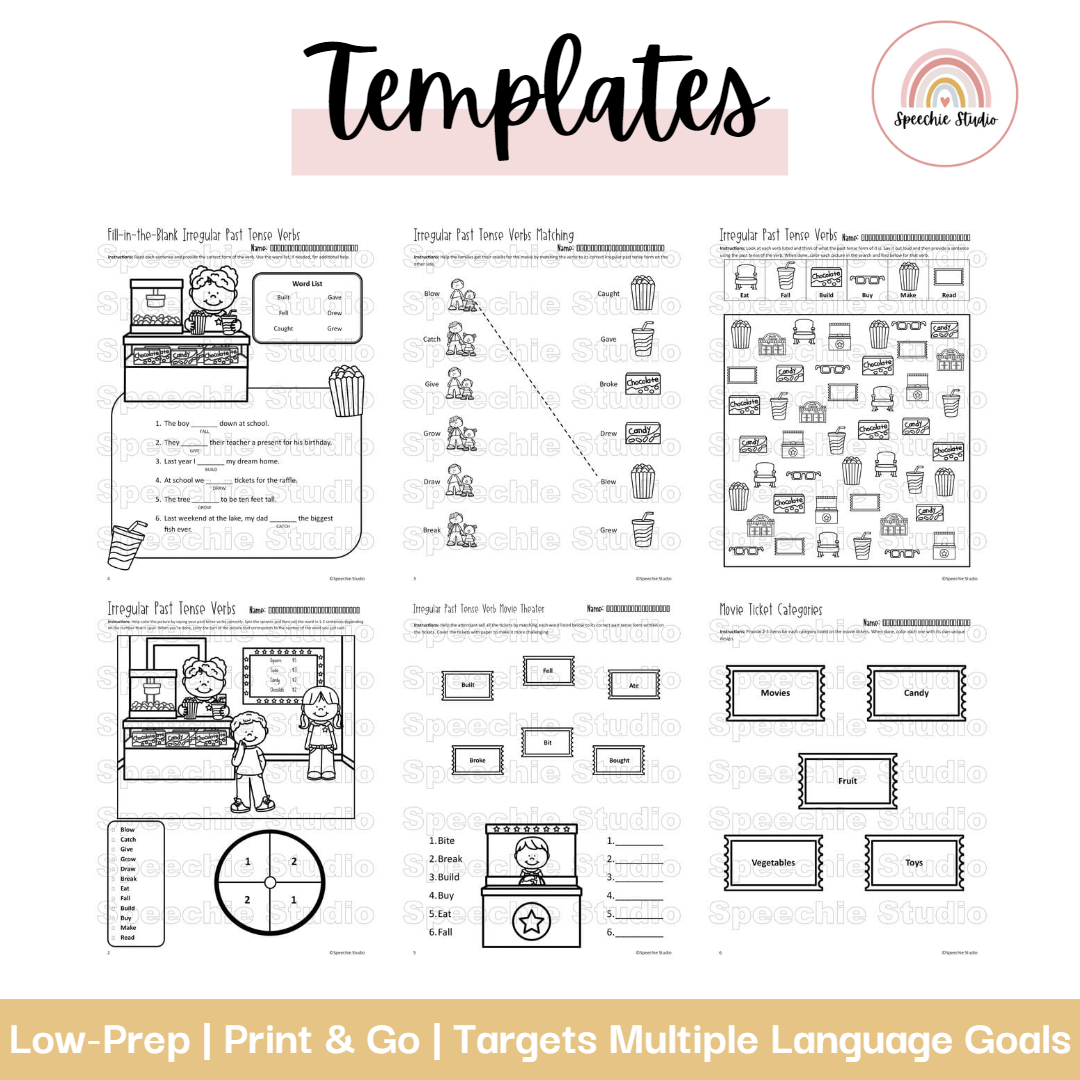 Movie Language Worksheets and Activities for Speech Therapy No Prep ...