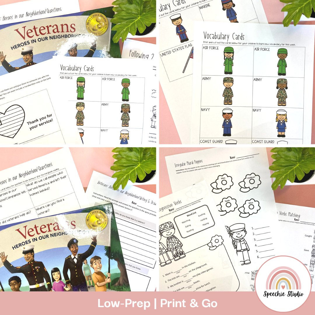 Veterans Day No Prep Language and Articulation Activities for Speech ...