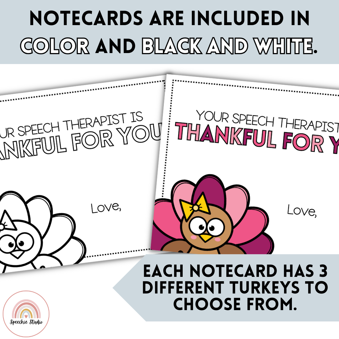 Speech Therapy Thankful For Notecards for Students, Teachers, and ...