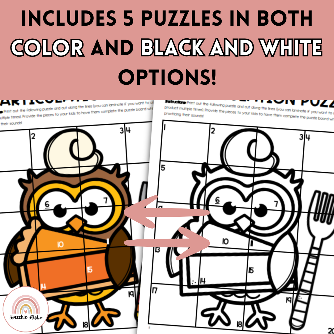 Thanksgiving Speech Therapy Articulation Puzzles and Activities ...