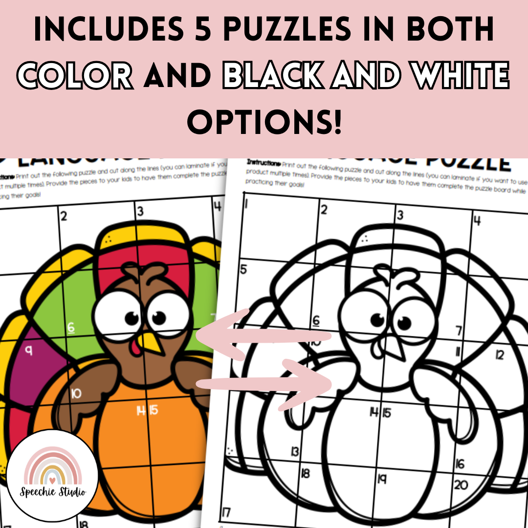 Thanksgiving Language and Articulation Speech Therapy Activity Puzzles ...
