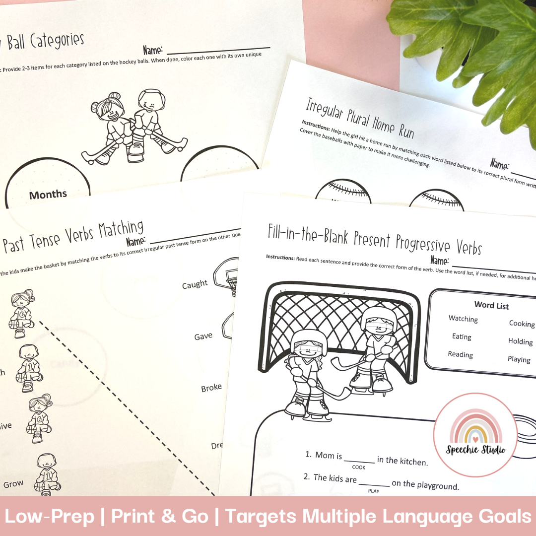 Sports Language Worksheets and Activities for Speech Therapy No Prep ...
