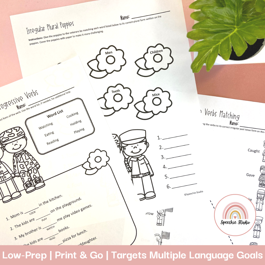Veterans Day Language Worksheets and Activities for Speech Therapy No ...