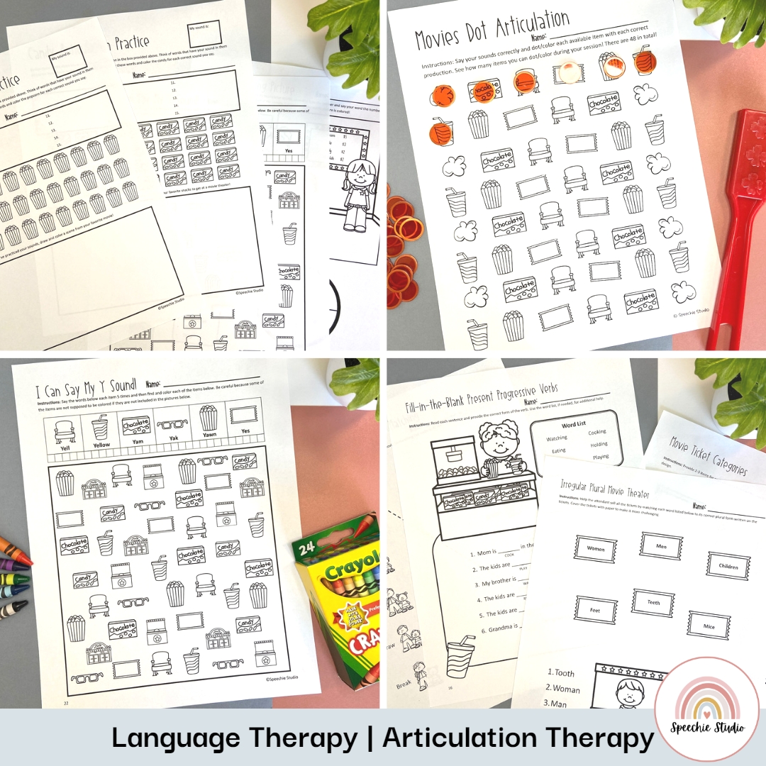 Movie No Prep Language and Articulation Activities for Speech Therapy ...