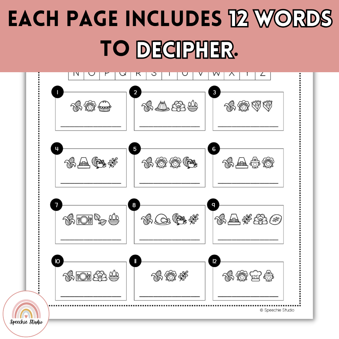 Thanksgiving Crack the Code Articulation Activities No Prep - Speechie ...