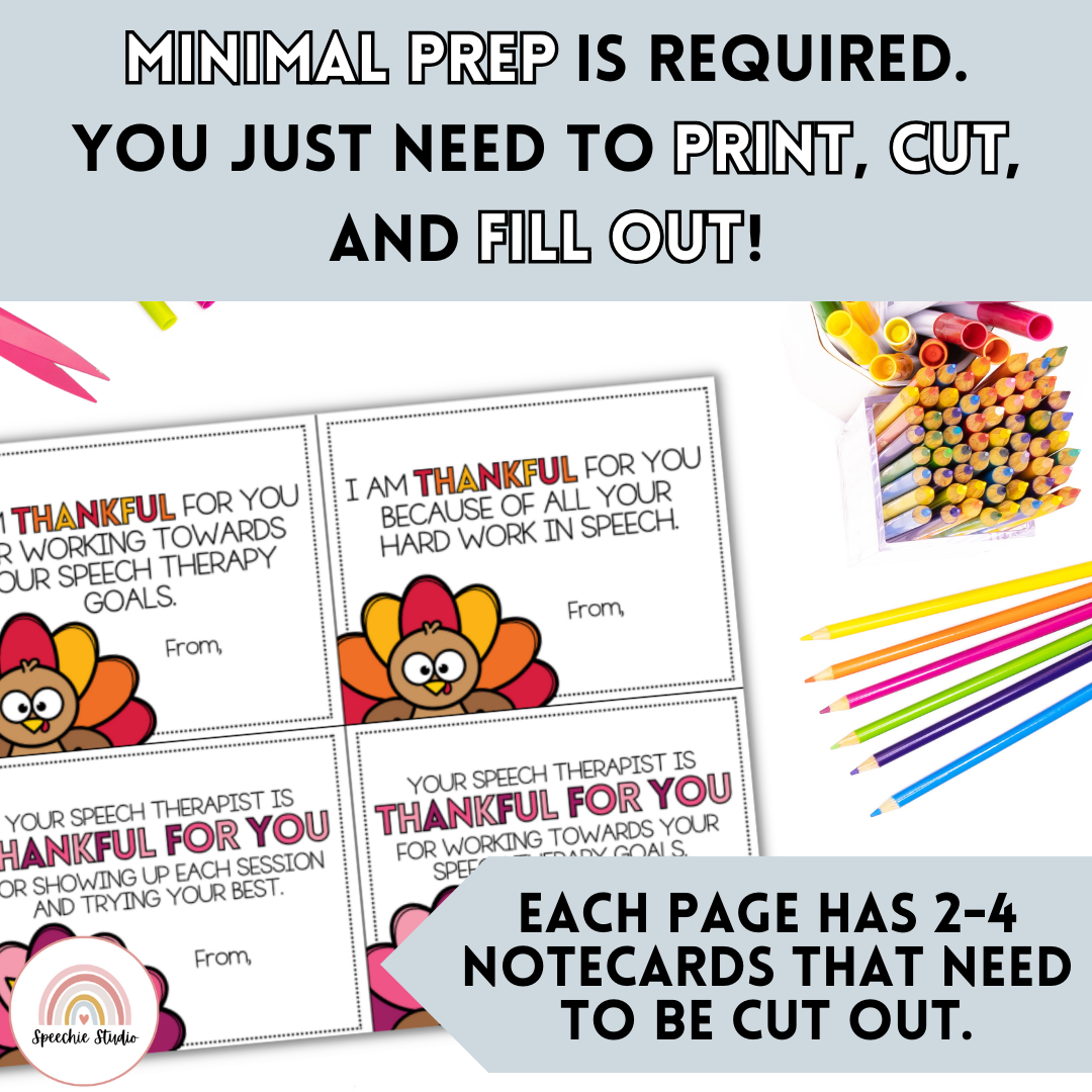 Speech Therapy Thankful For Notecards for Students, Teachers, and ...