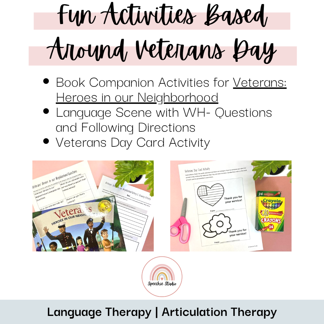 Veterans Day Themed Language and Articulation Workbook for Speech ...