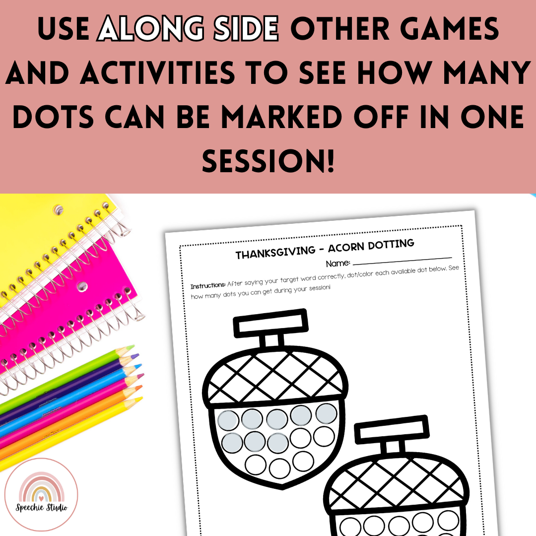 Thanksgiving Articulation and Language Dot Worksheets for Speech ...