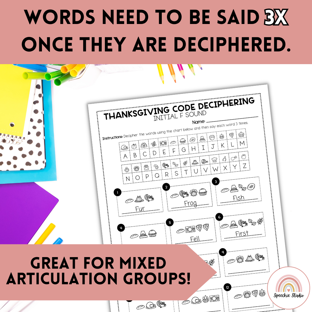 Thanksgiving Crack the Code Articulation Activities No Prep - Speechie ...