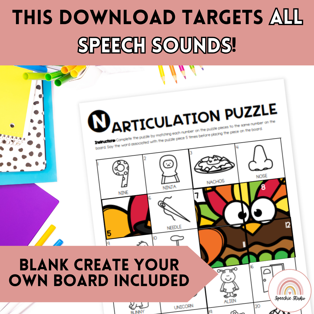 Thanksgiving Speech Therapy Articulation Puzzles and Activities ...