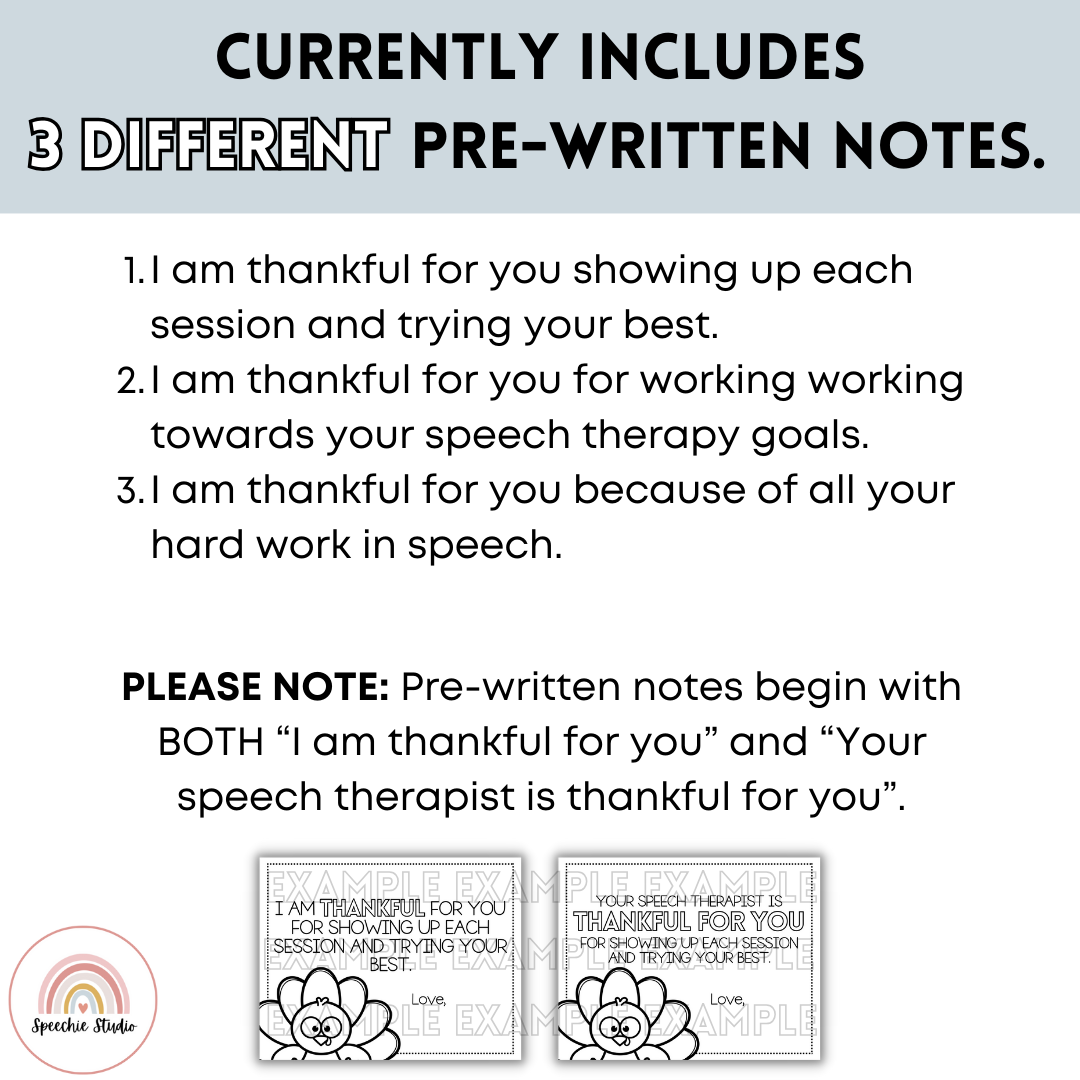 Speech Therapy Thankful For Notecards for Students, Teachers, and ...