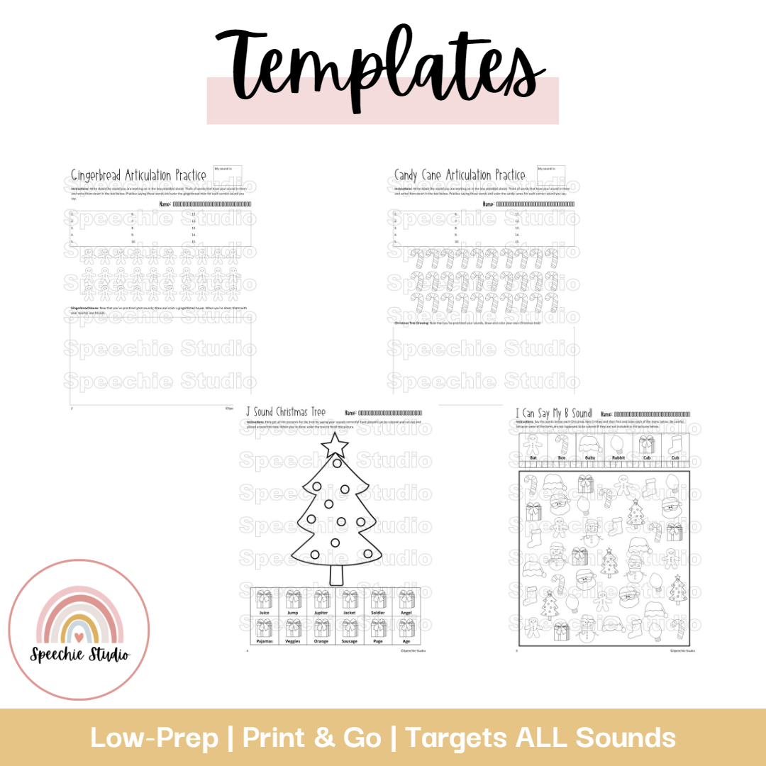 Christmas Articulation Worksheets and Activities for Speech Therapy No ...