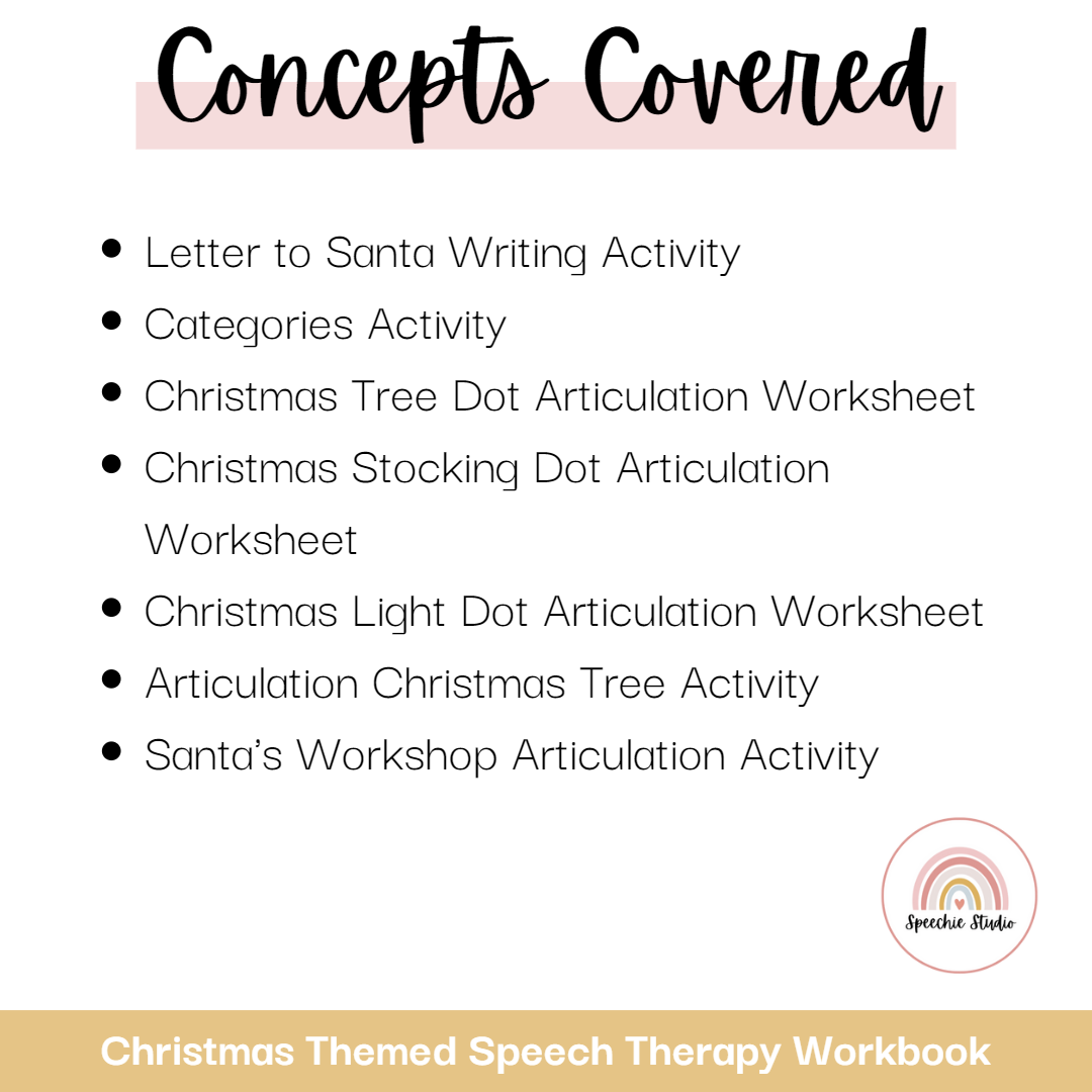 Christmas Themed Language and Articulation Workbook for Speech Therapy ...