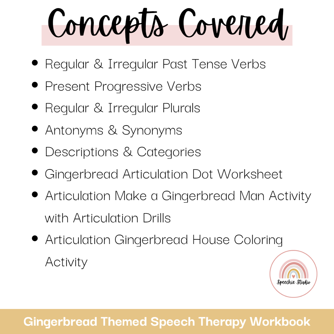 Gingerbread Themed Language and Articulation Workbook for Speech ...