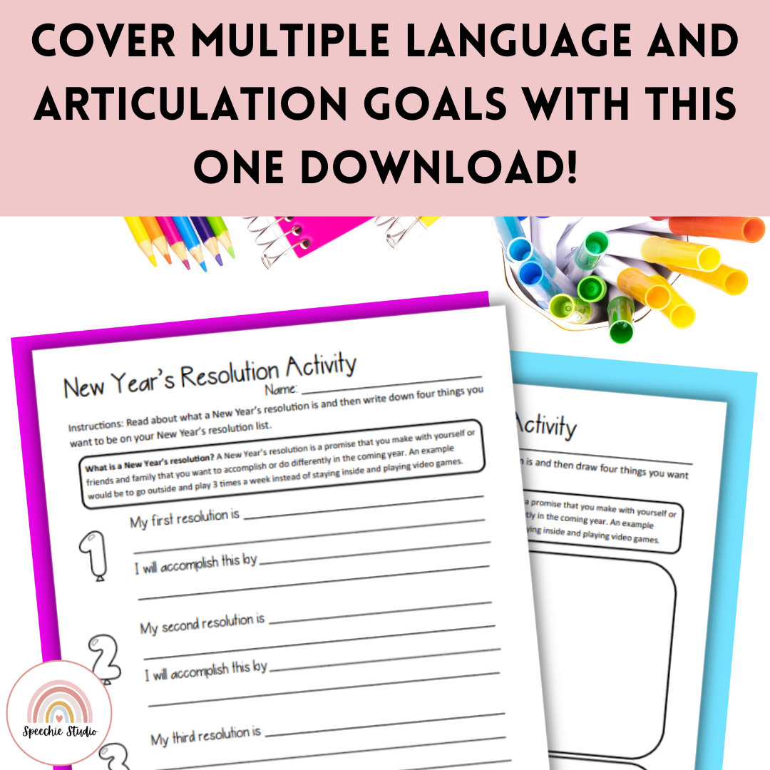 New Year's Themed Language and Articulation Workbook for Speech Therapy ...