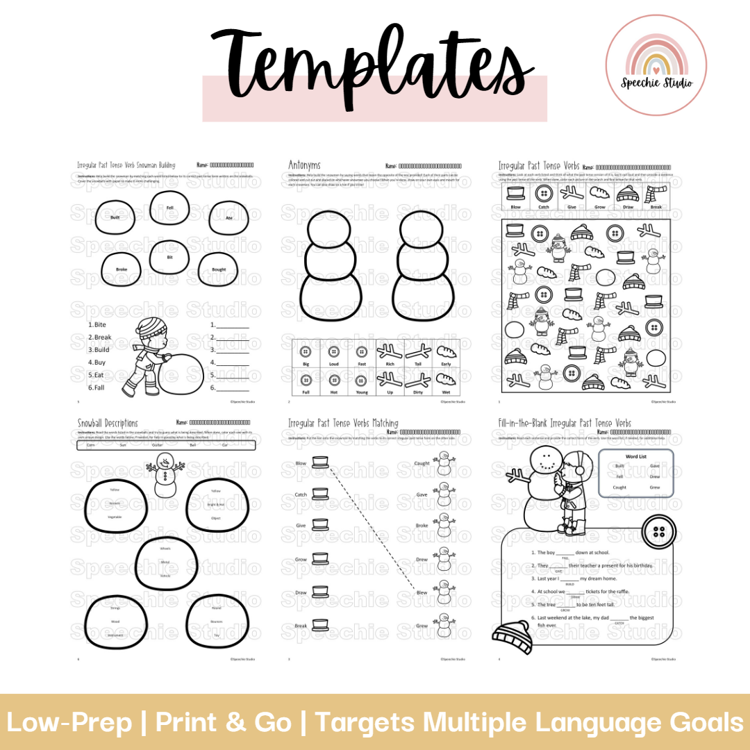 Snowman Language Worksheets and Activities for Speech Therapy No Prep ...