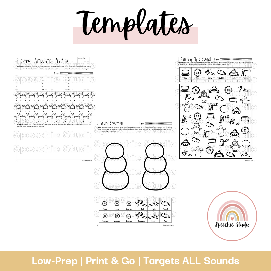 Snowman Articulation Worksheets and Activities for Speech Therapy No ...
