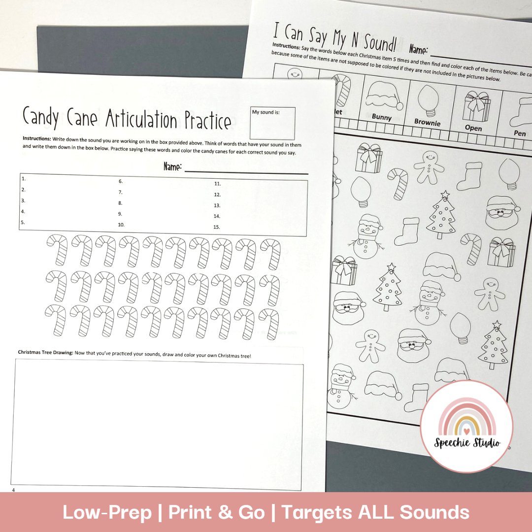 Christmas Articulation Worksheets and Activities for Speech Therapy No ...