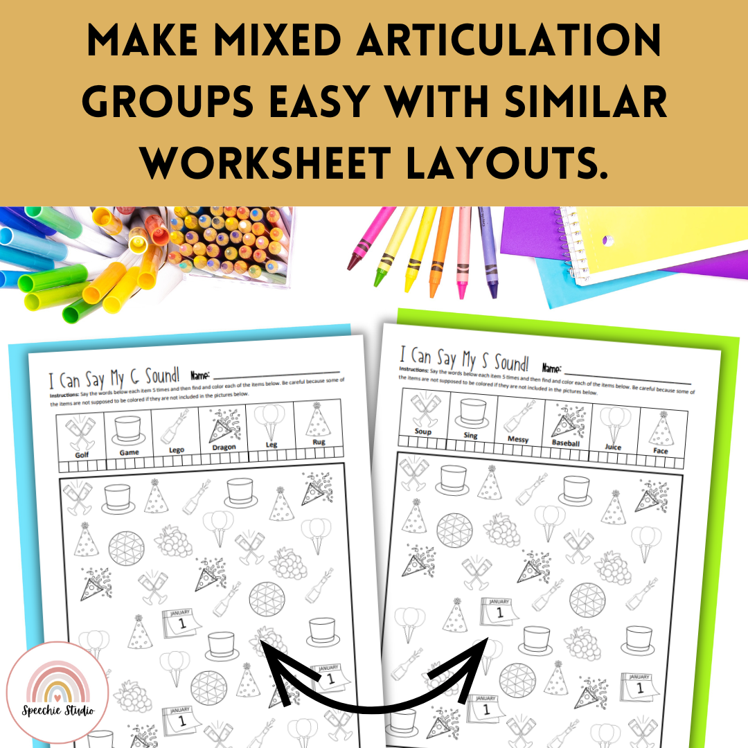 New Year's Articulation Worksheets and Activities for Speech Therapy No ...