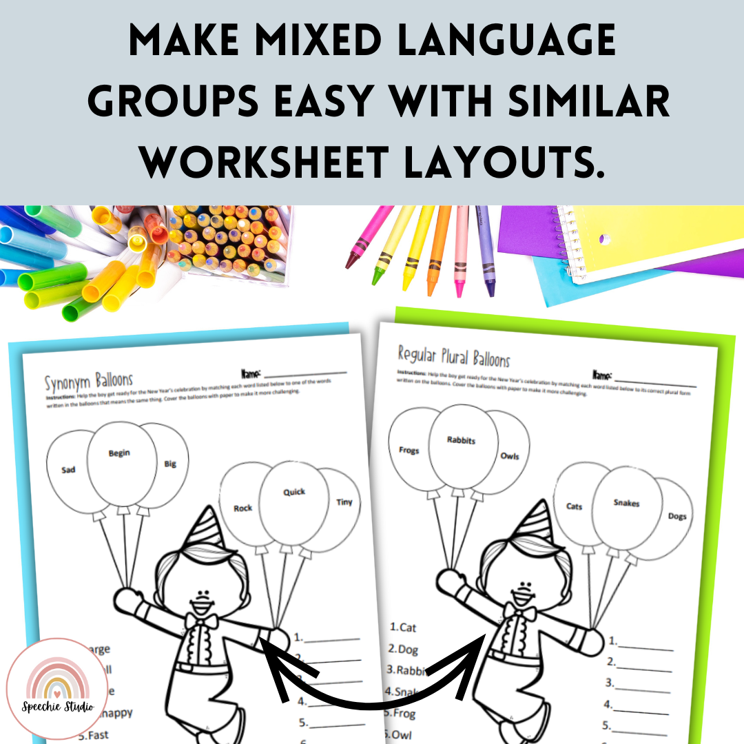 New Year's Language Worksheets and Activities for Speech Therapy No ...